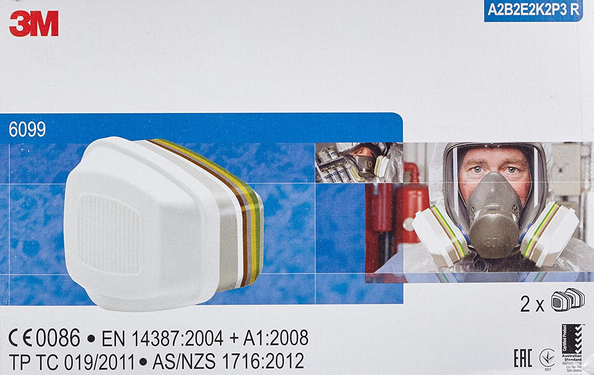 3M 6099 1 Pair Cartridges A2B2E2K2P3 Combined Vapour and Particulate F ...
