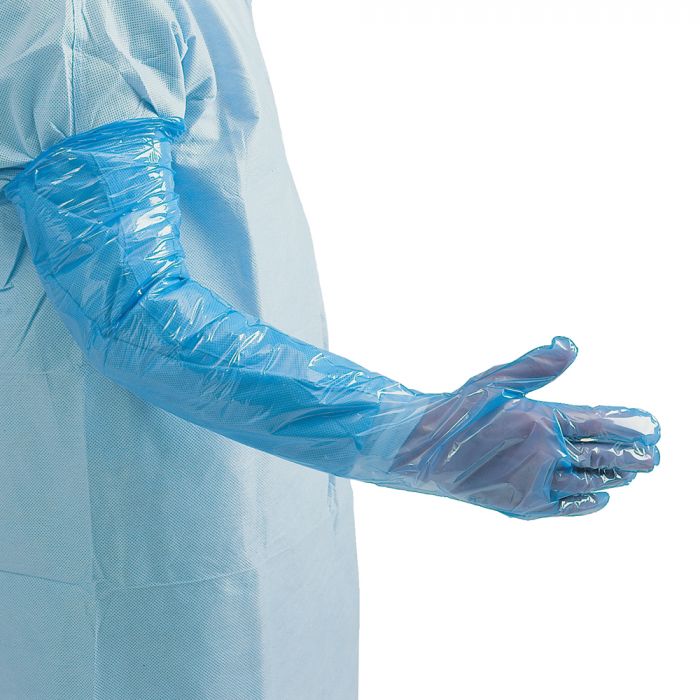 Long Arm Blue Polythene Gauntlets – Medical Care Essentials